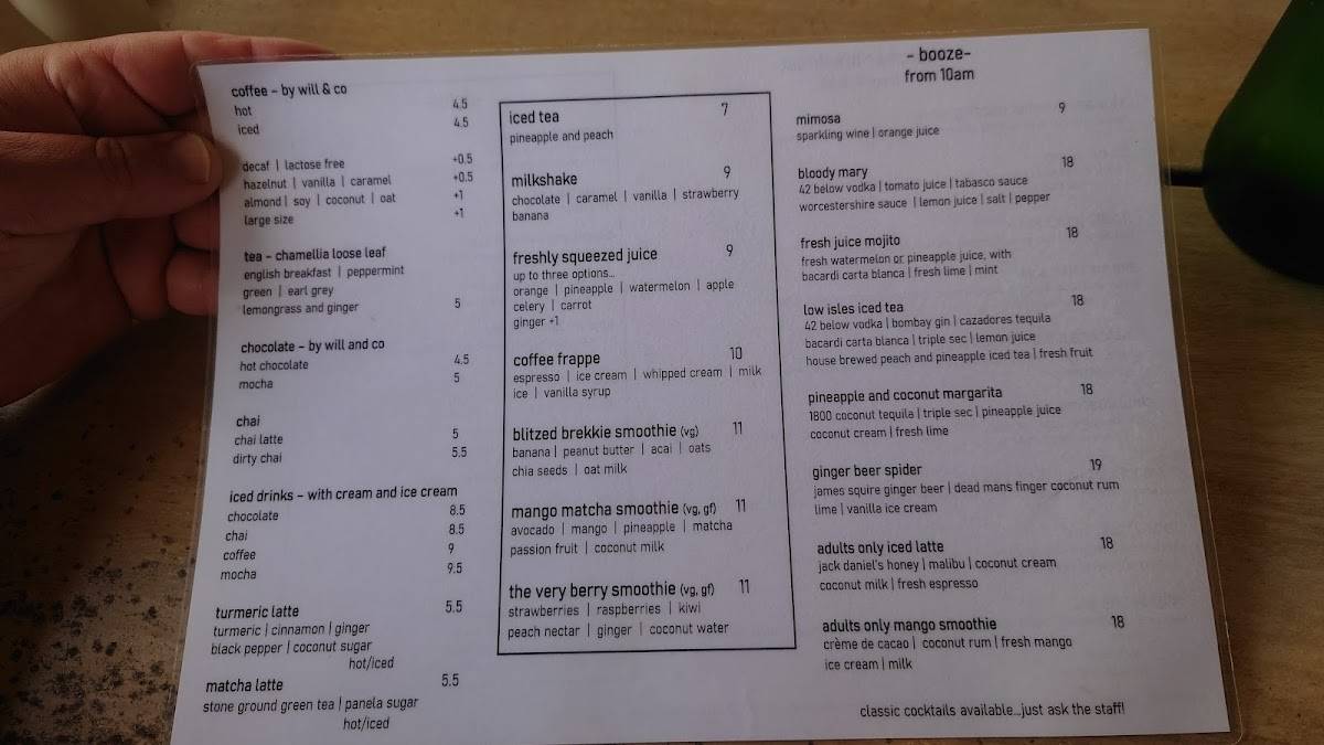 Menu at Choo Choos at the Marina restaurant, Port Douglas, 46 Wharf St