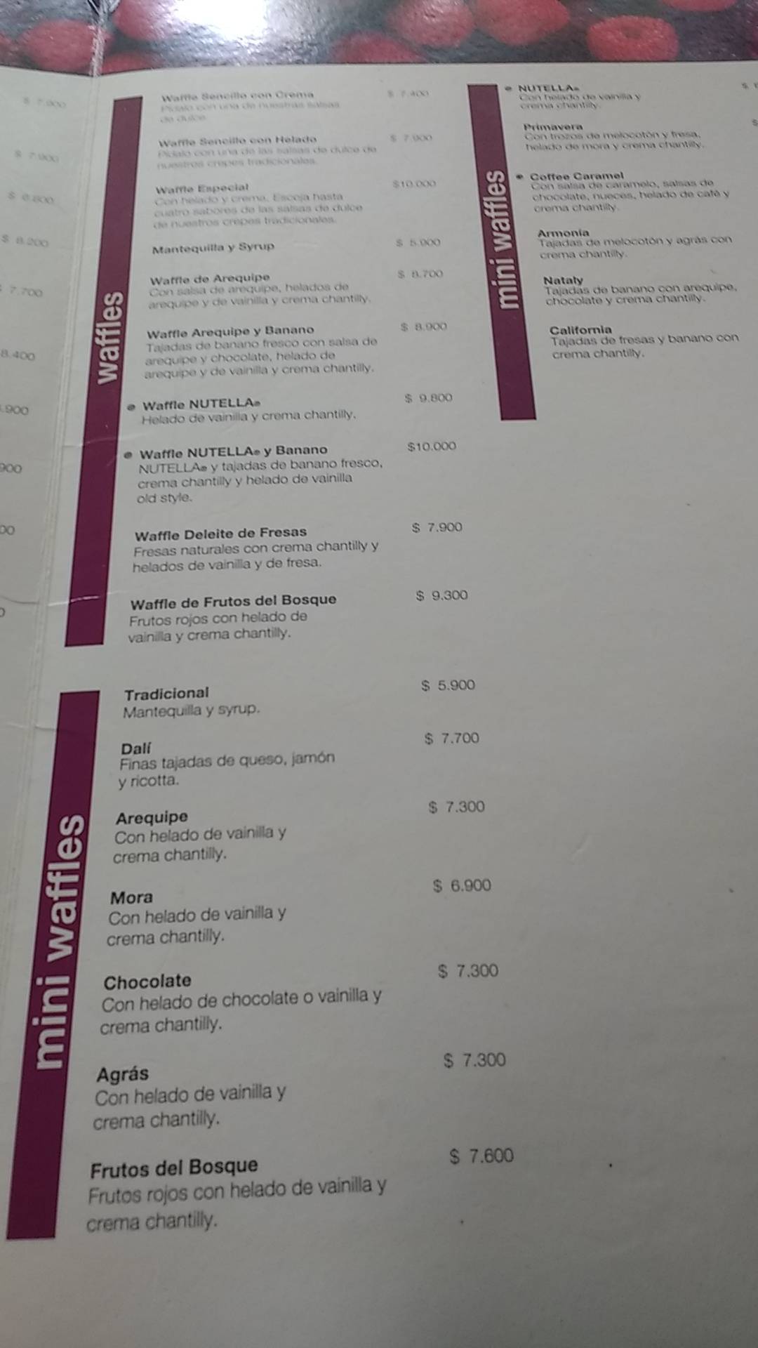 Carta del restaurante Crepes & Waffles Flora, Cali, Cl. 52 Nte. #3BN-06