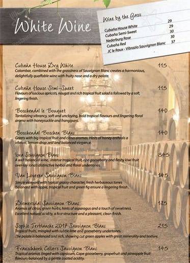 Menu at Cubaña Fourways pub & bar, Randburg, Cedar Rd