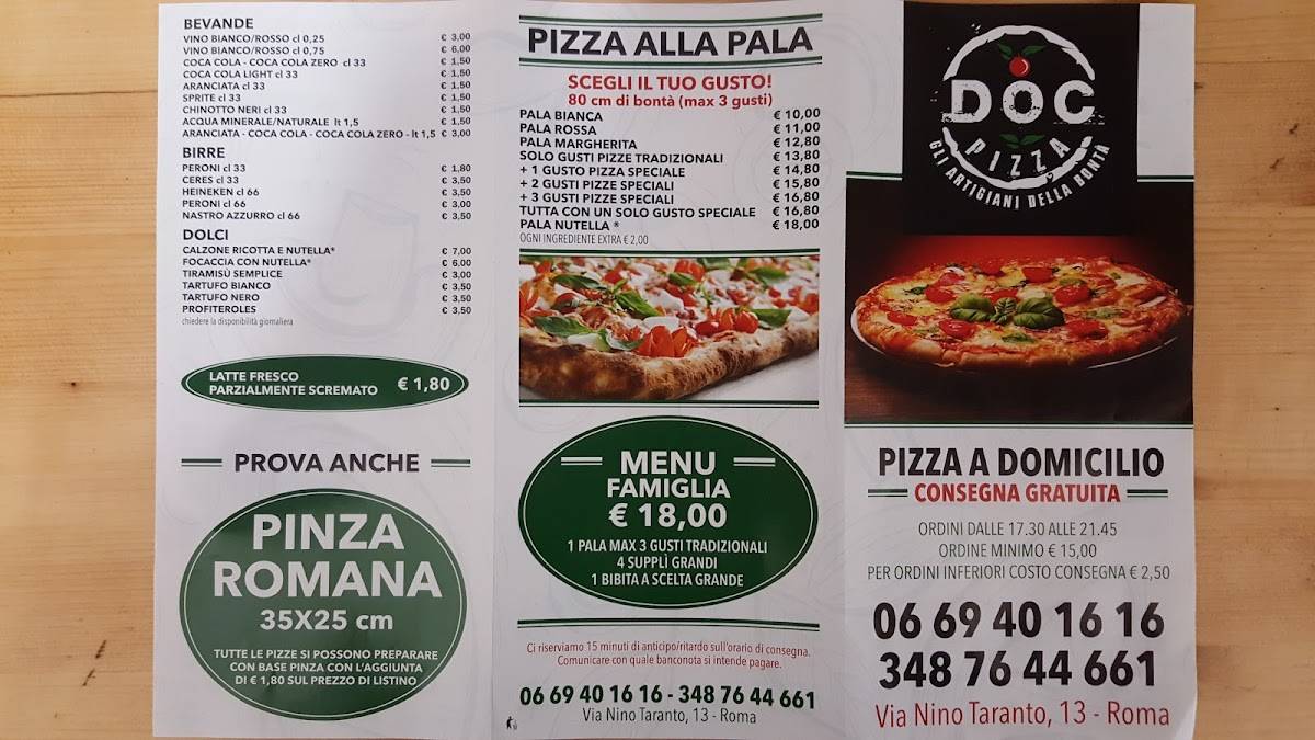 Menu da DOC Pizza pizzeria, Roma