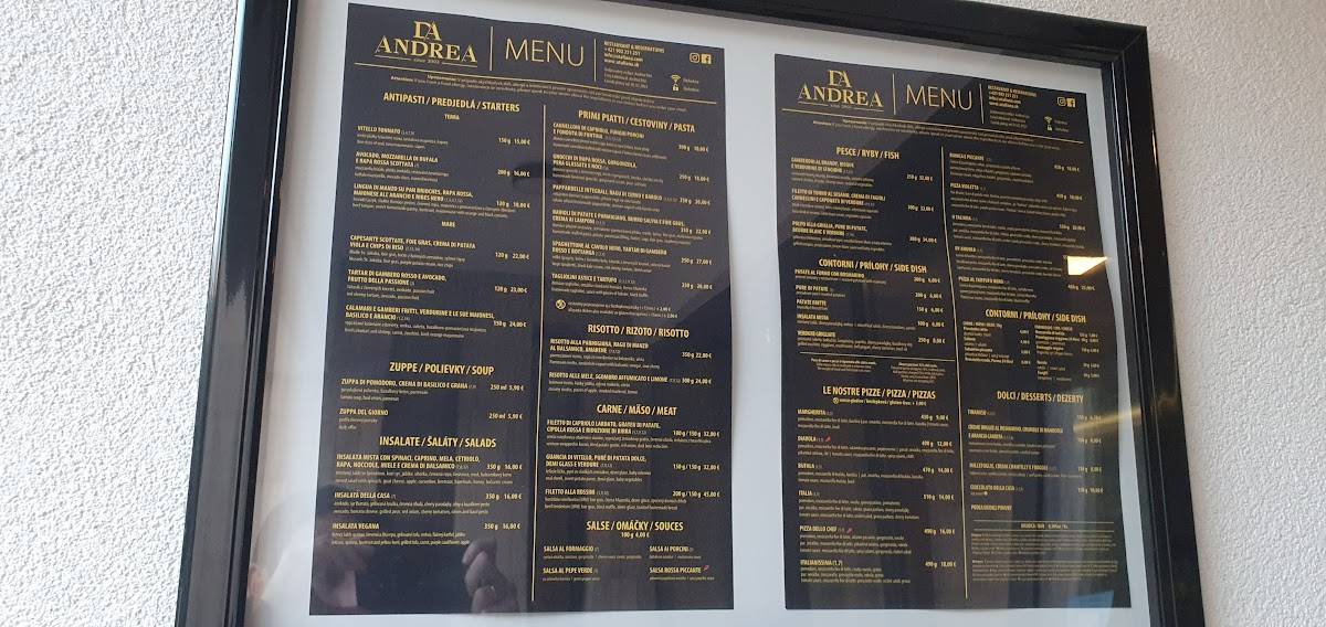 Speisekarte von Da Andrea restaurant, Bratislava