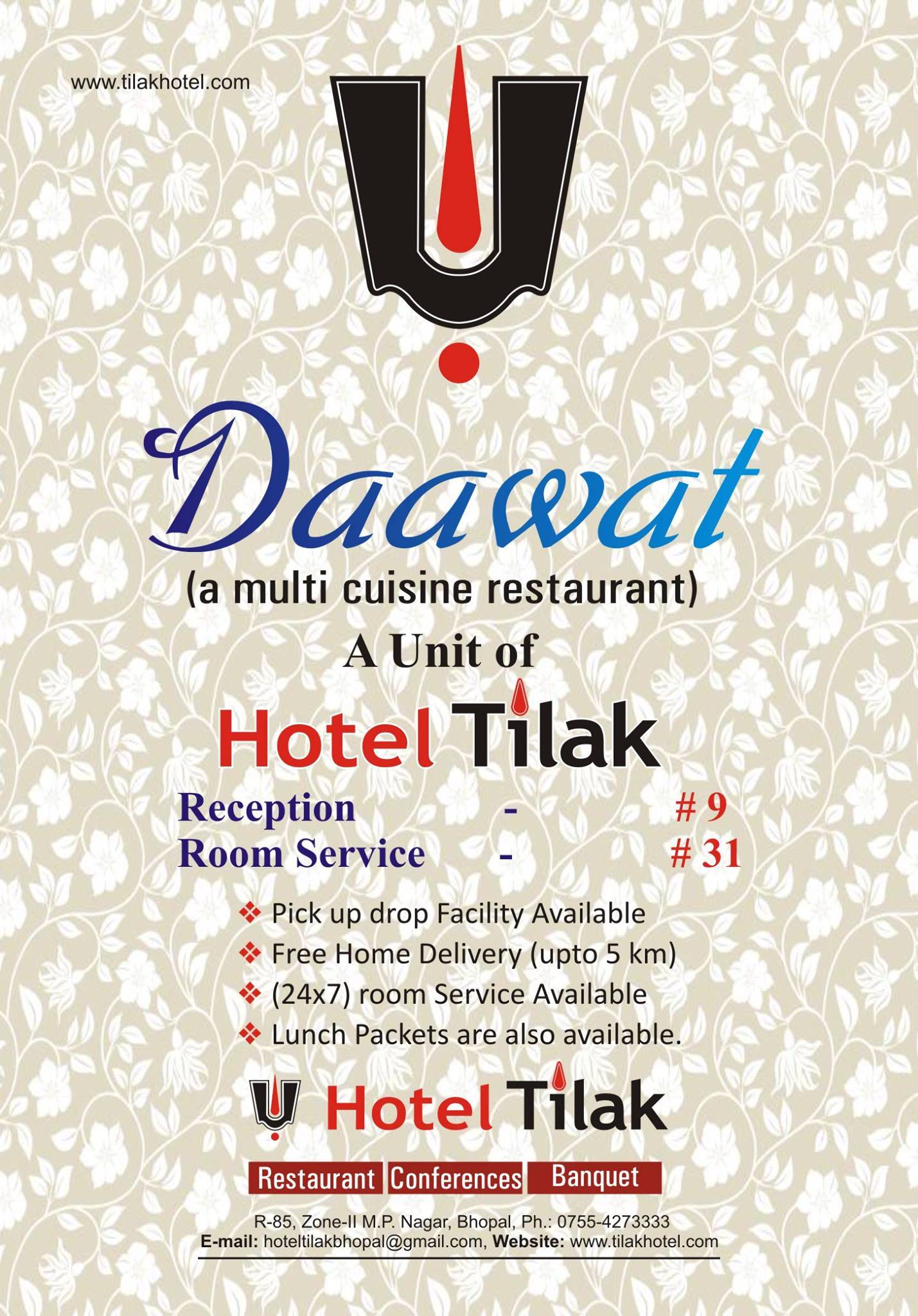 Menu at Daawat (Hotel Tilak), Bhopal, 197