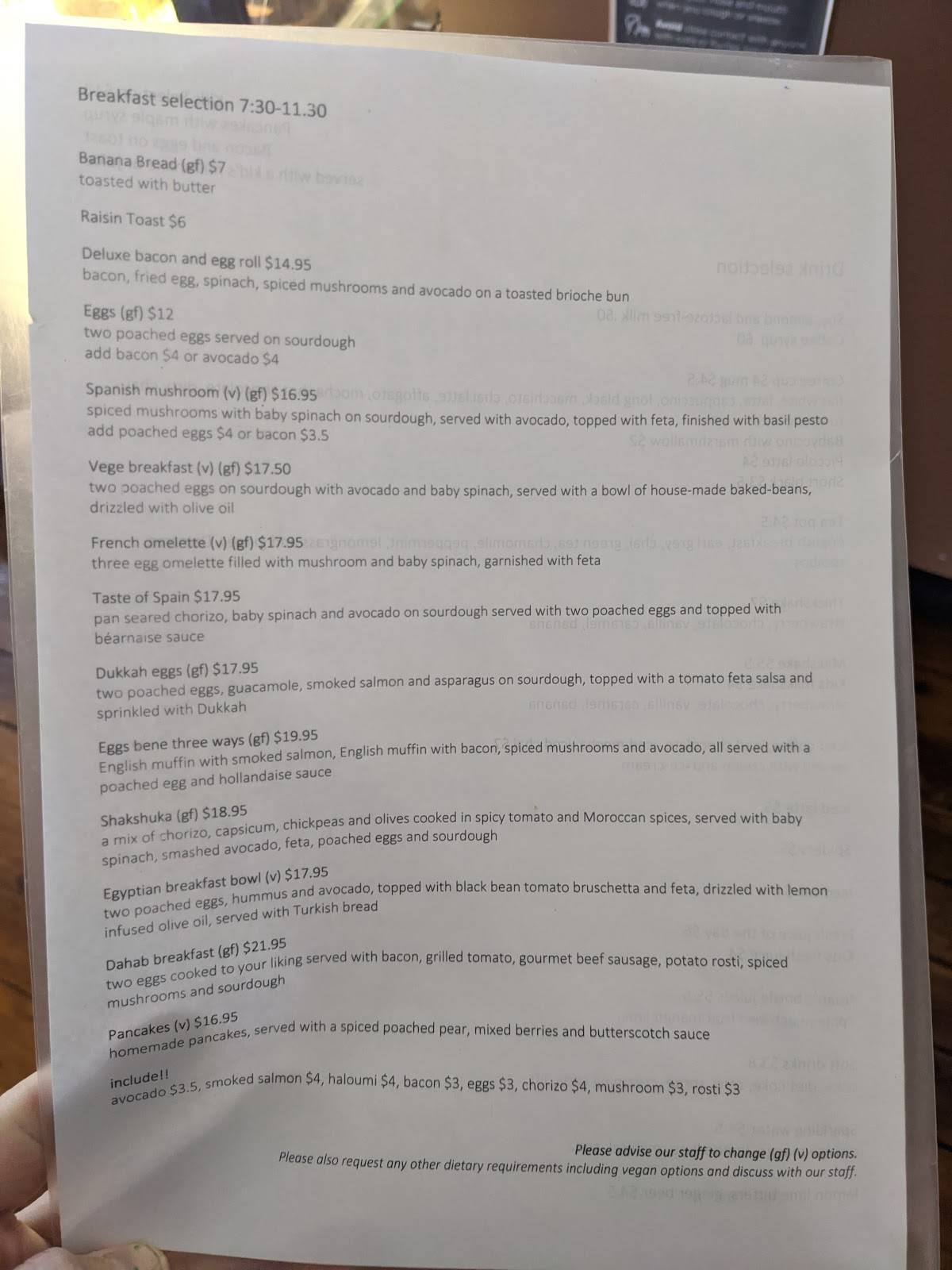 Menu at Dahab Cafe, Dubbo