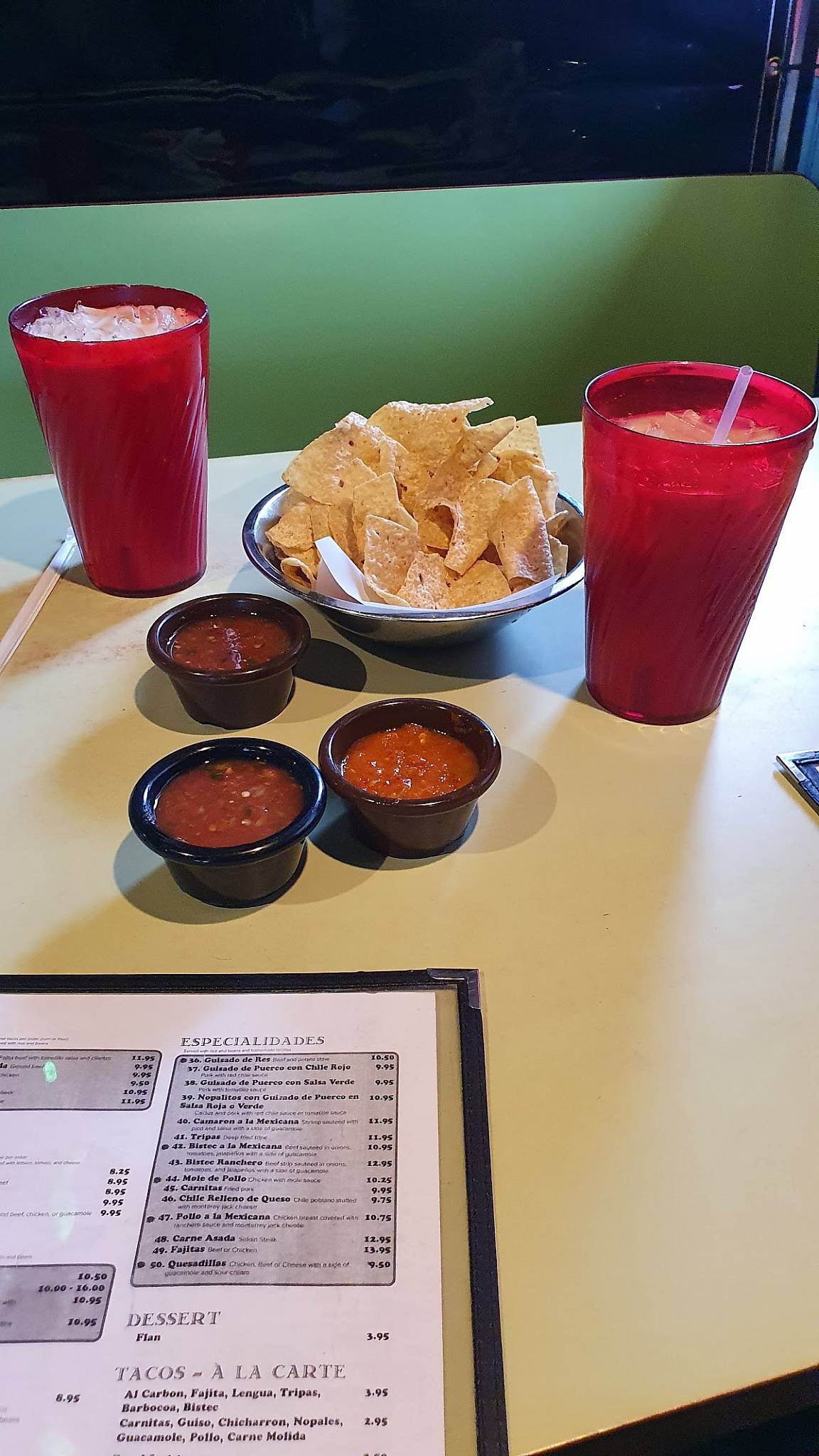 Menu at Tipico's restaurant, Dallas
