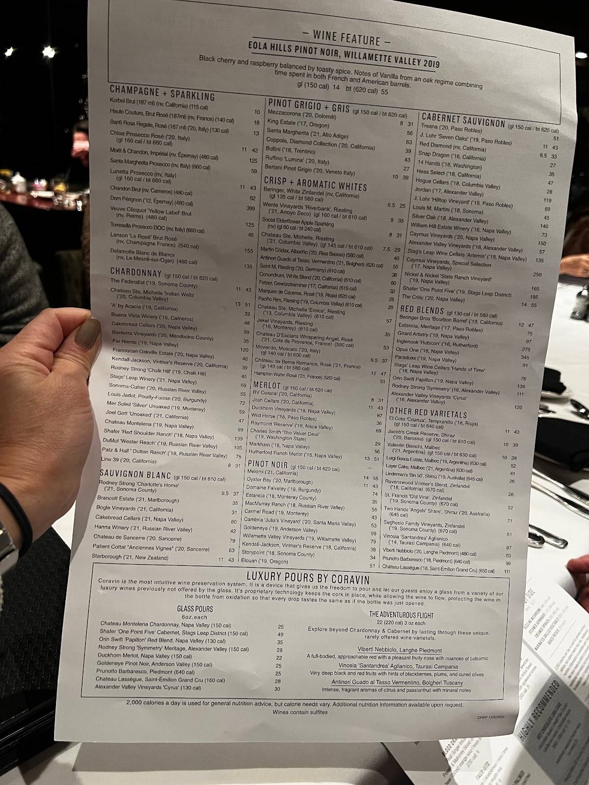 Menu at Chart House steakhouse, Dana Point