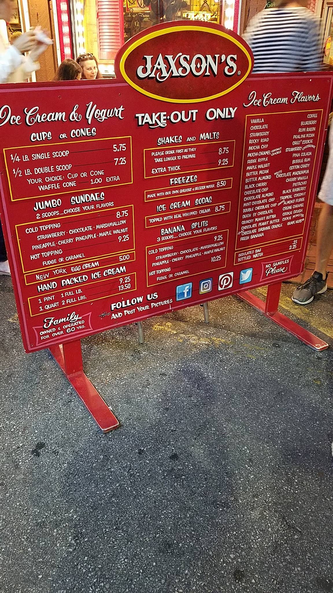 Menu at Jaxson's Ice Cream Parlor & Restaurant, Dania Beach