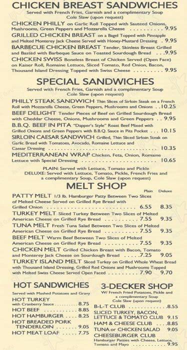 Menu at Dapper's West Family Restaurant, Addison