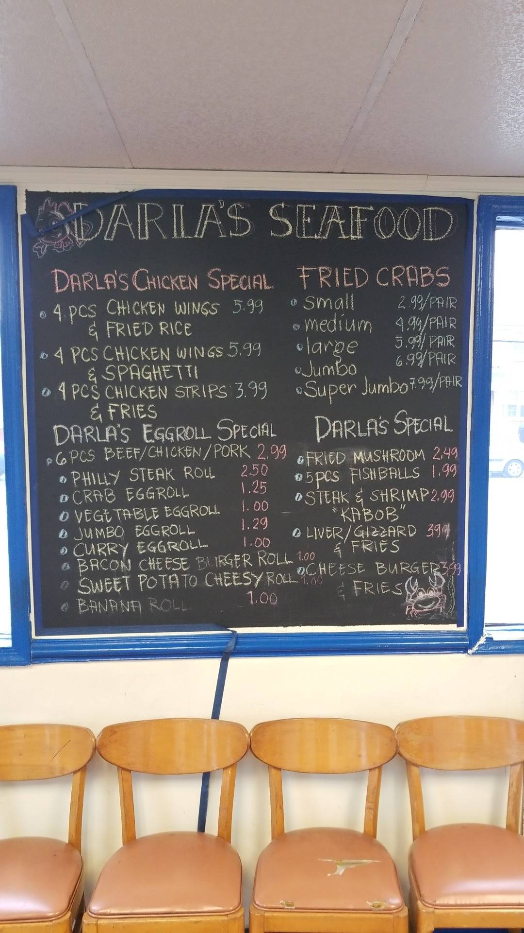 Menu at Darla's Seafood restaurant, Portsmouth