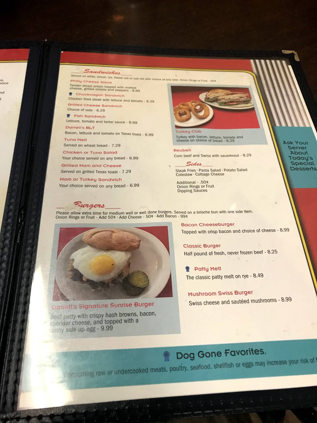 Menu at Darrell's Diner restaurant, Summerfield