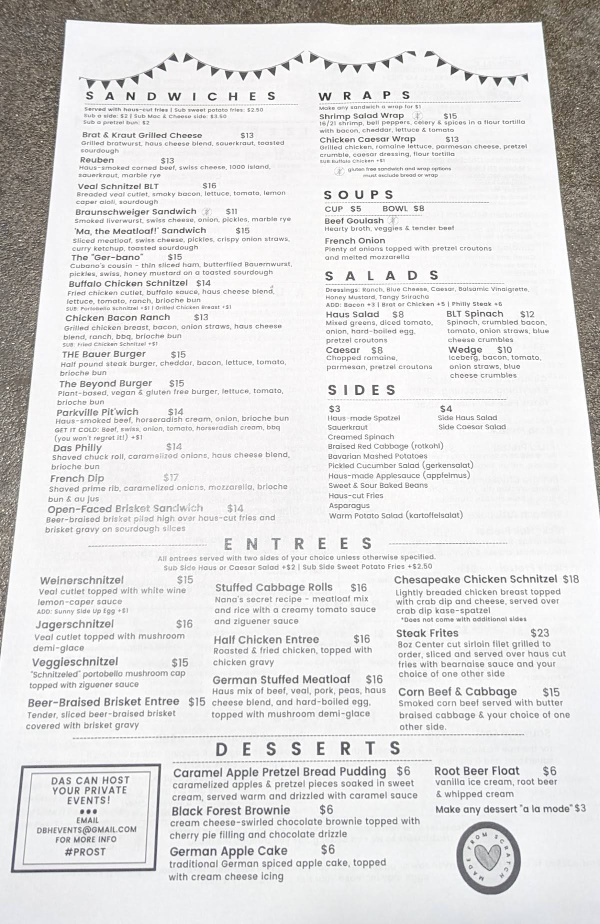 Menu at Das Bierhalle pub & bar, Parkville