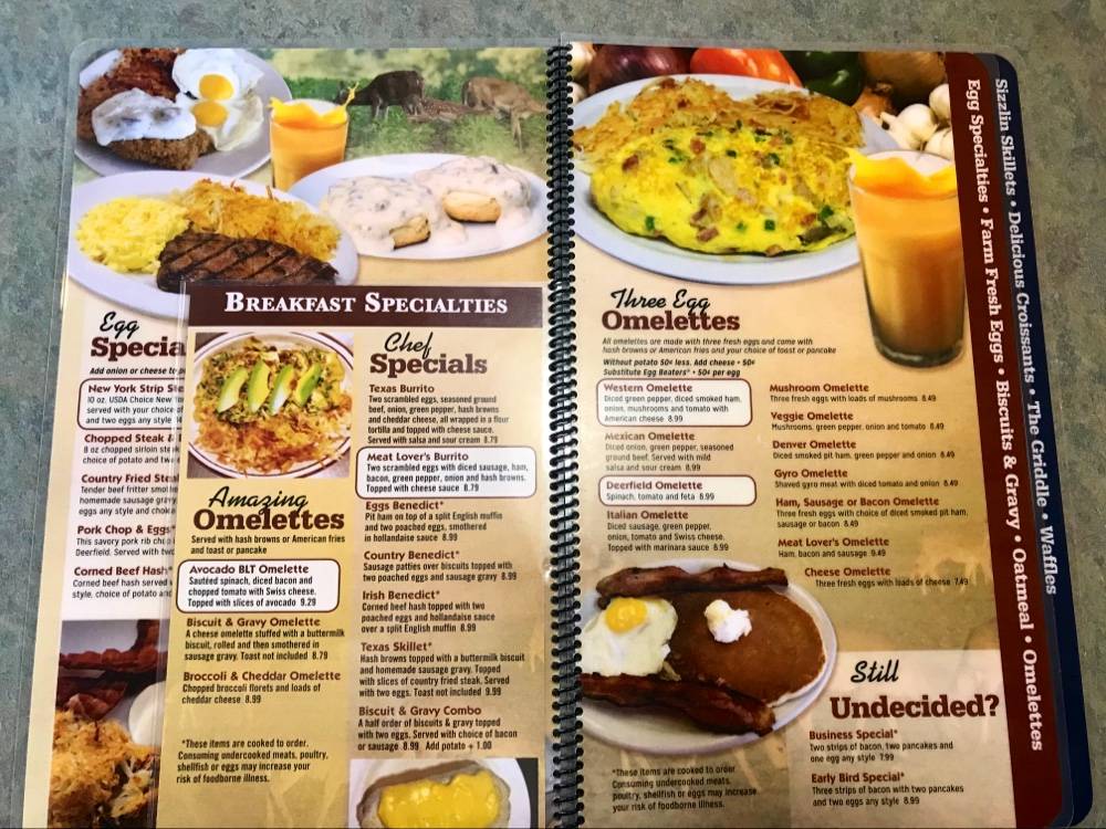 Menu at Deerfield Family Restaurant, Carbon Cliff