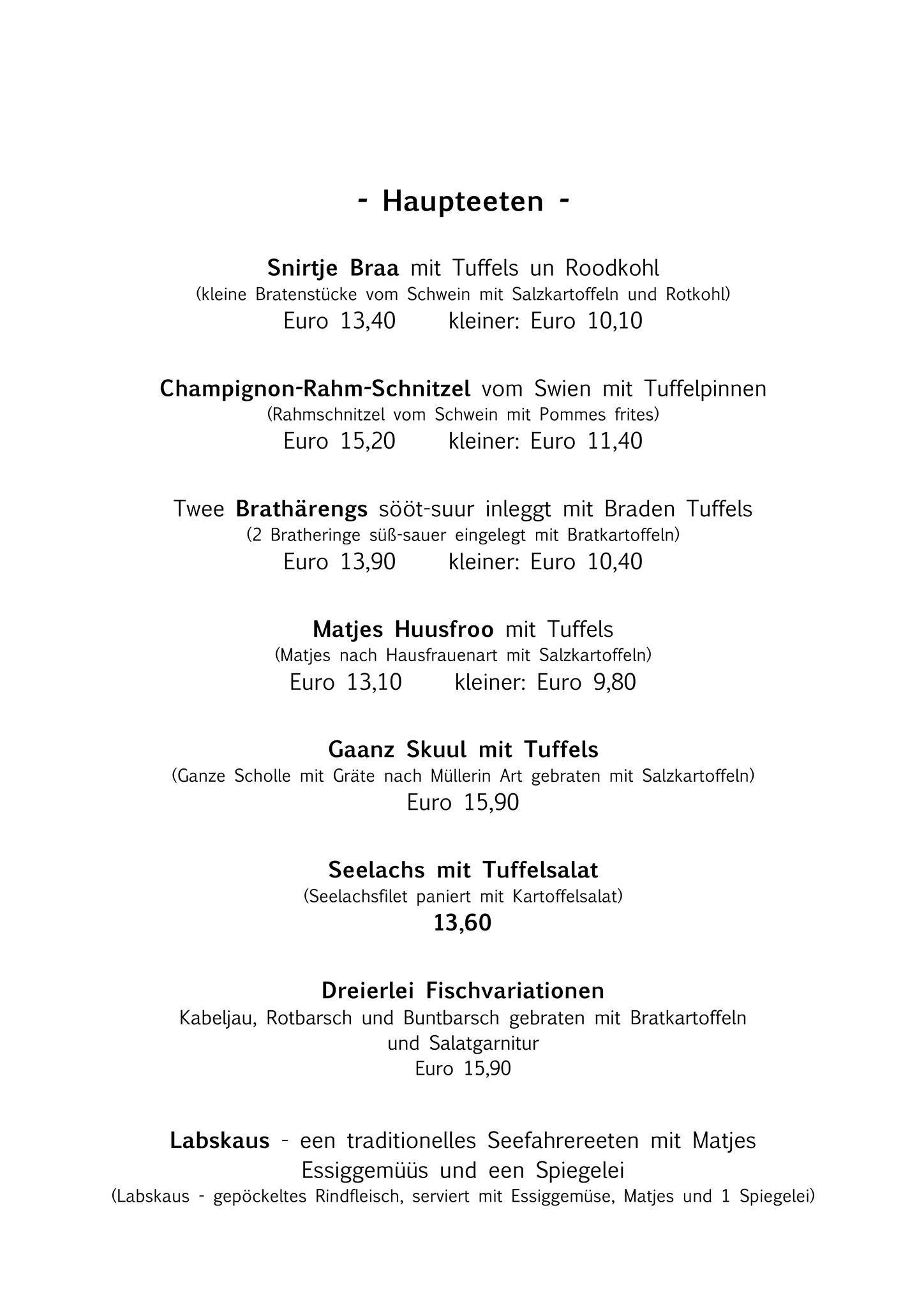 Speisekarte von Deichhotel Rose restaurant, Juist