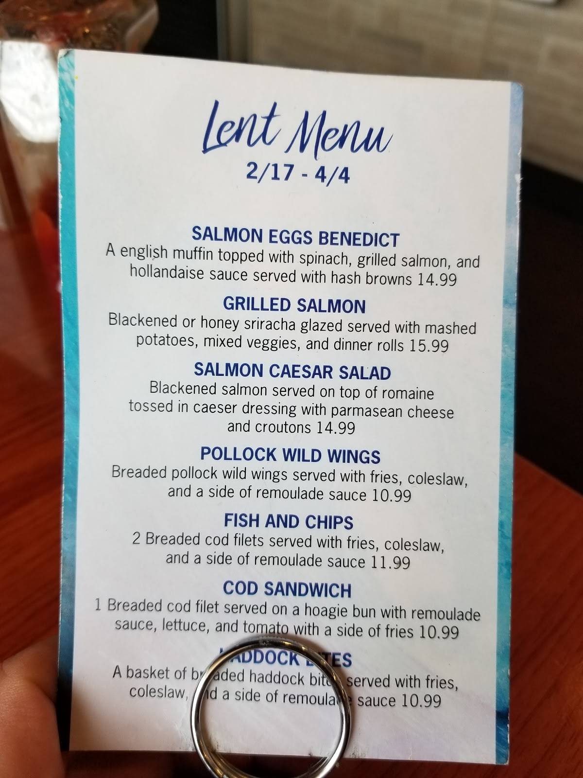 Menu at Delano's Diner restaurant, Wichita