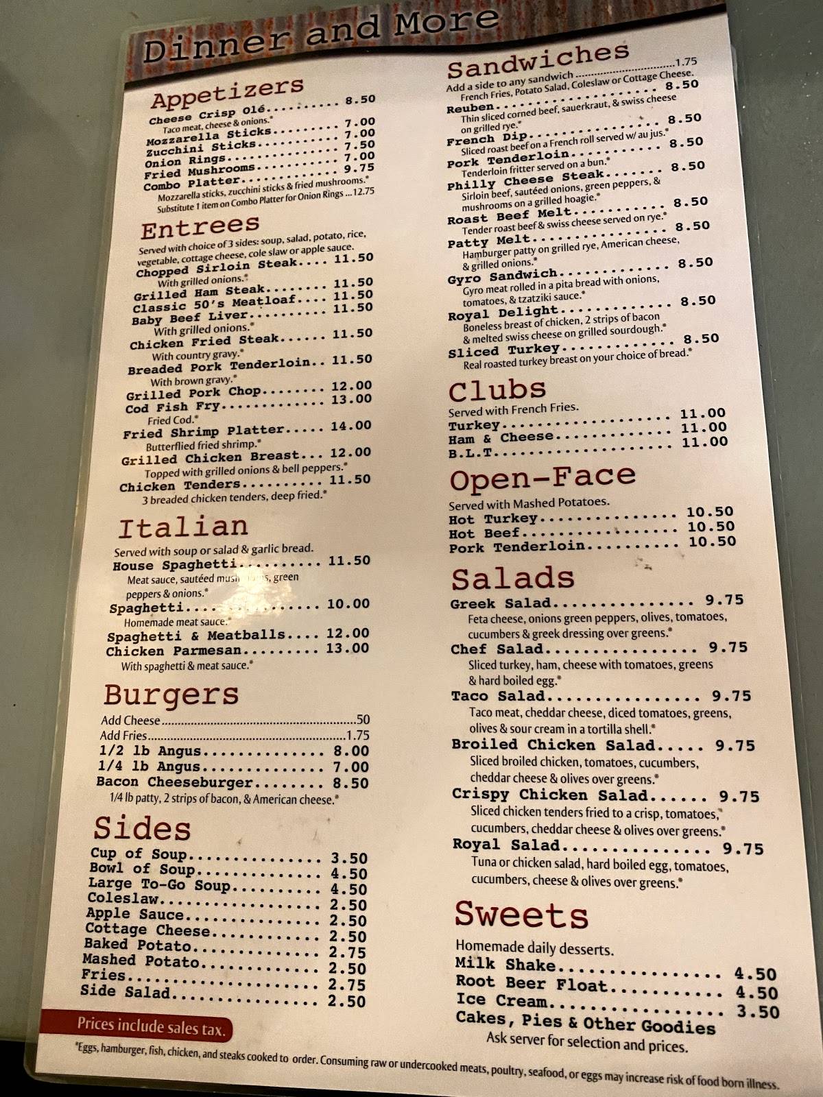 Menu at Royal Cafe, Sun City, Grand Ave