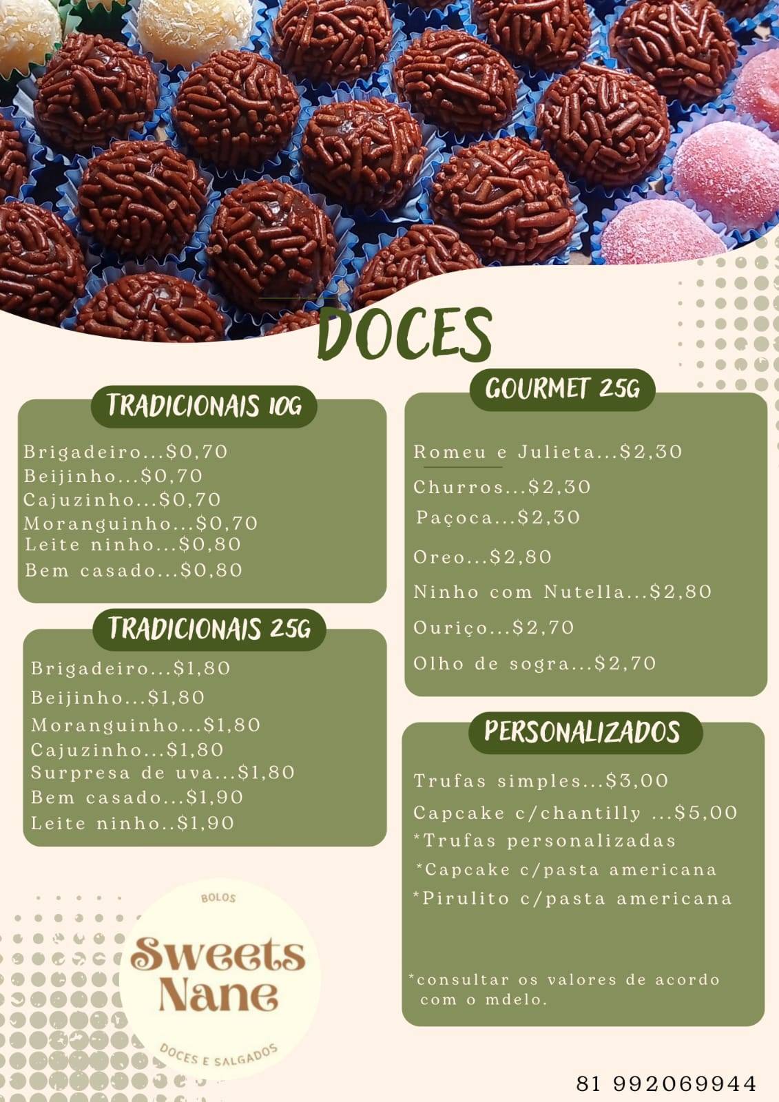 Menu at Sweets Nane - Kit Festa desserts, Recife