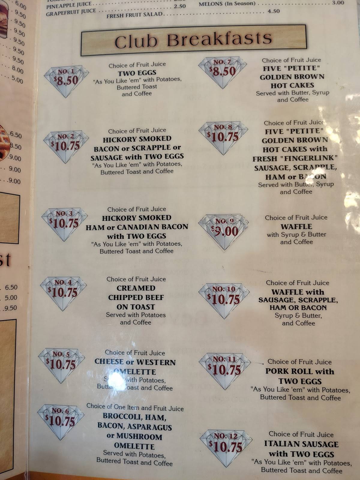 Menu at Diamond Diner restaurant, Hainesport