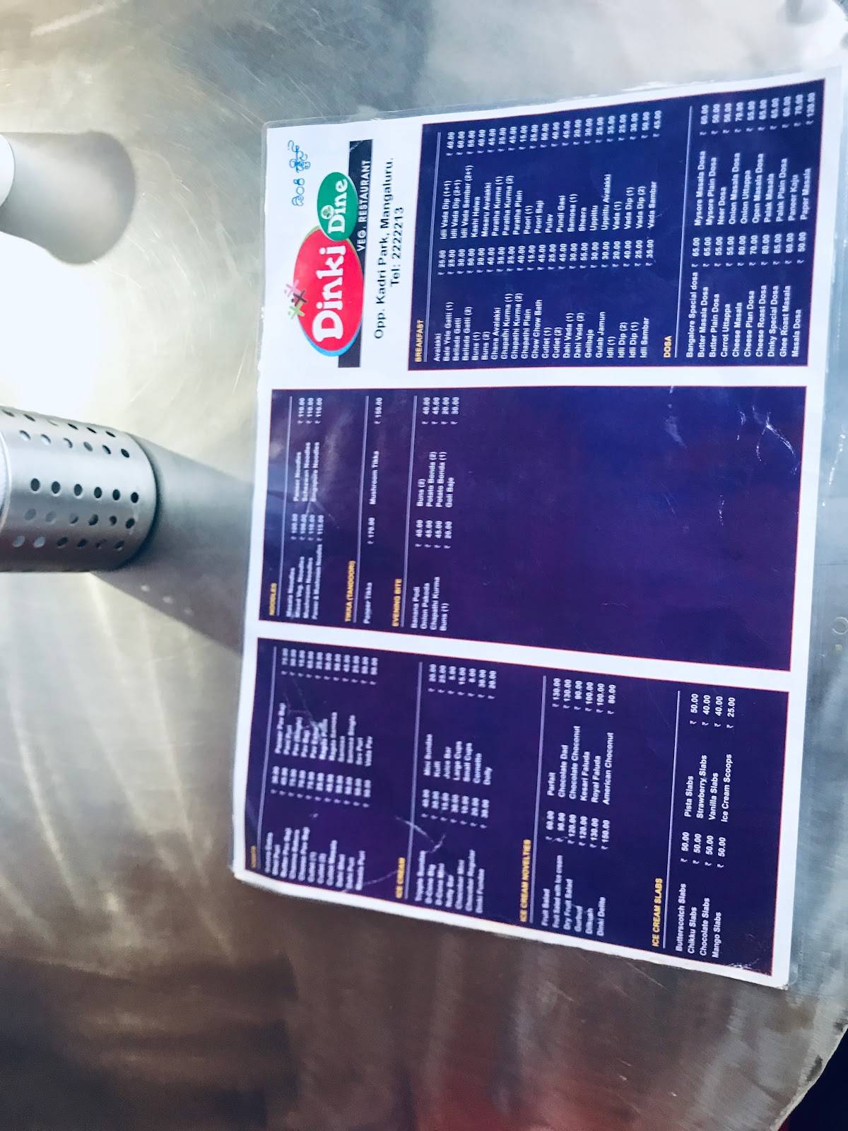 Menu at Dinki Dine Veg Restaurant, Mangaluru, Kadri Park Rd