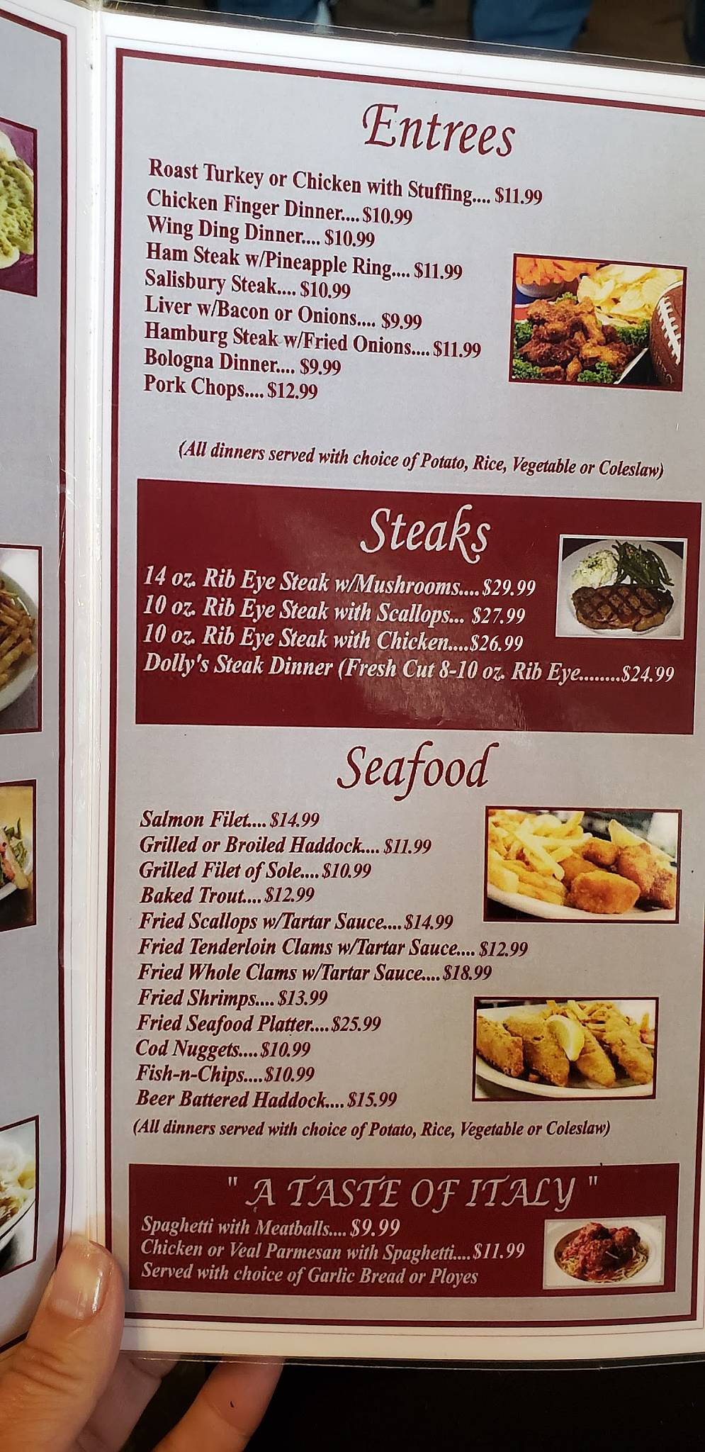 Menu at Dolly's Restaurant, Madawaska, 17 US-1