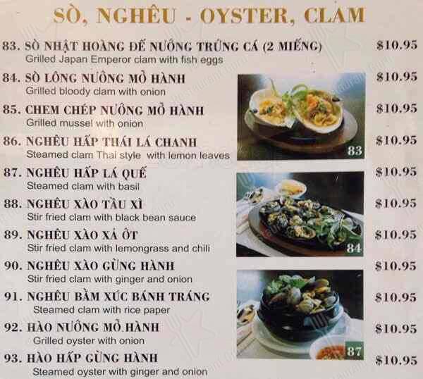 Menu at Dong Que Restaurant, San Jose, 2852 Alum Rock Ave