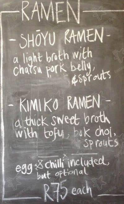 Menu at Downtown Ramen Asian Restaurant, Cape Town