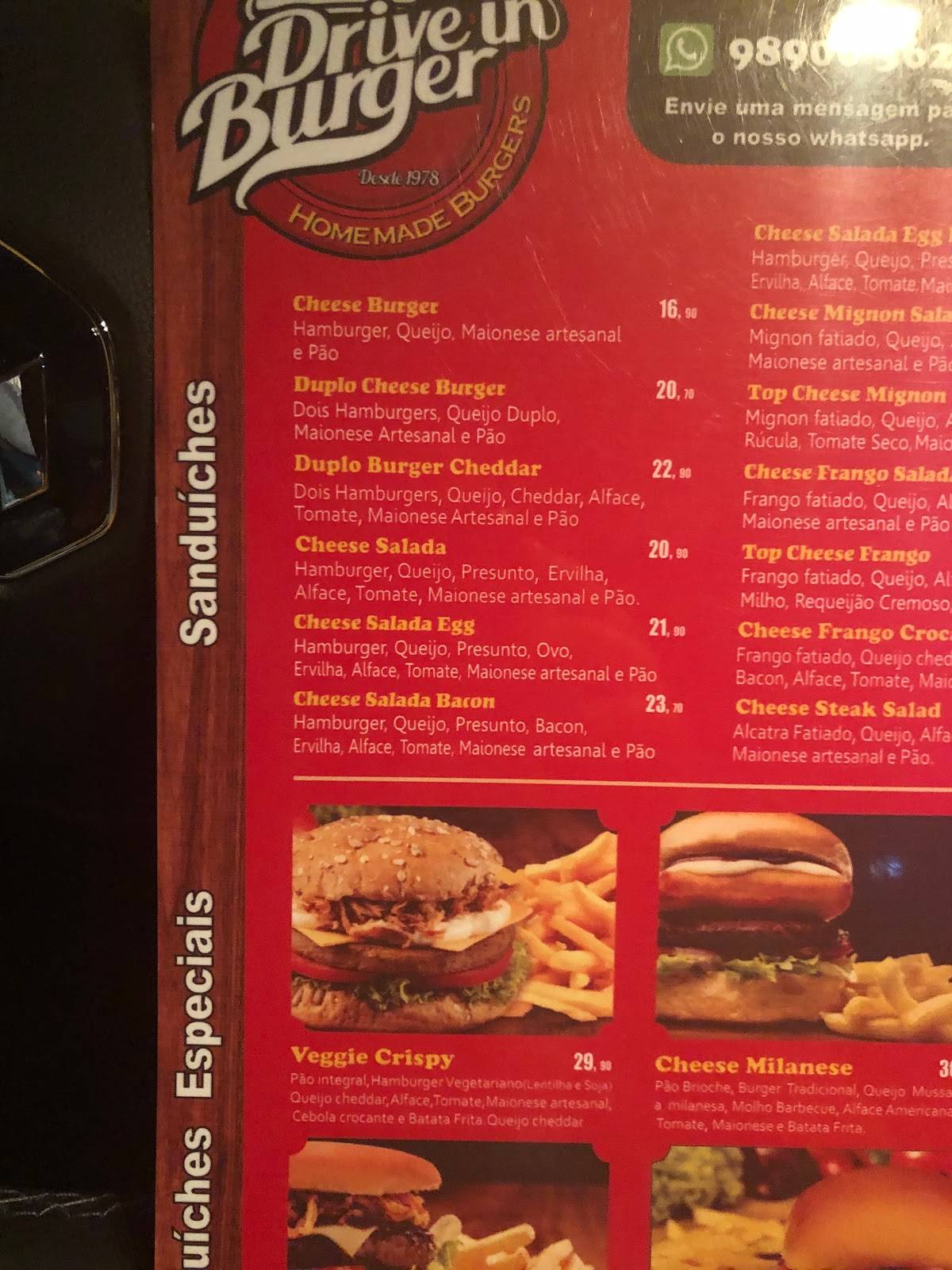 Menu em Drive in Burger restaurante, Curitiba