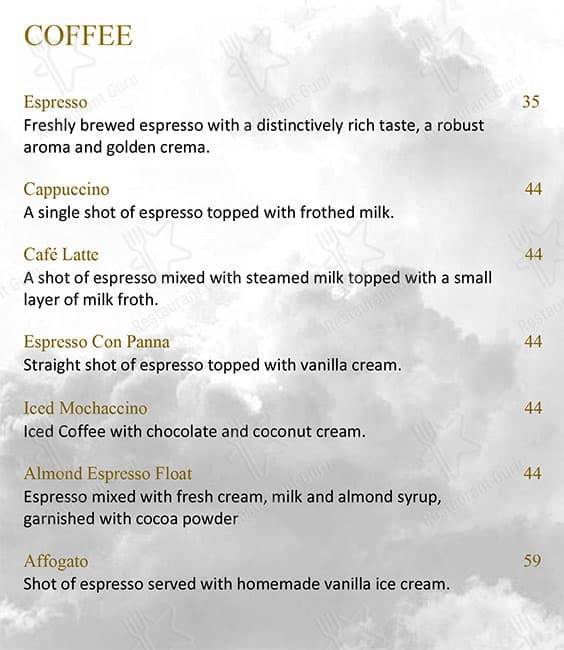 Menu at The Burj Club, Dubai