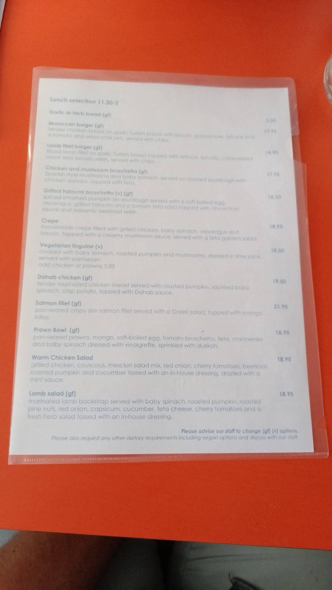 Menu at Dahab Cafe, Dubbo