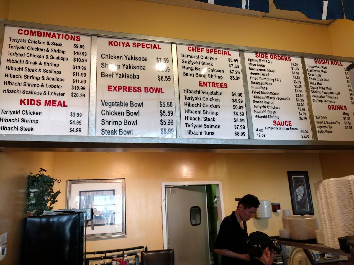 Menu at Koiya Japanese Express restaurant, Dublin