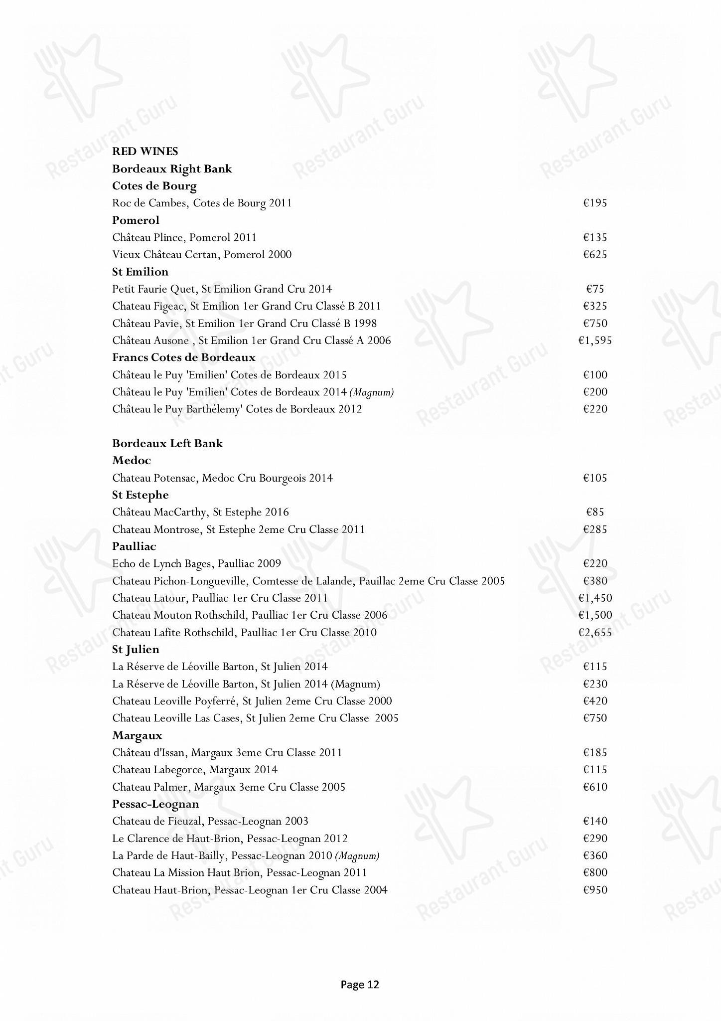Menu at The Greenhouse restaurant, Dublin