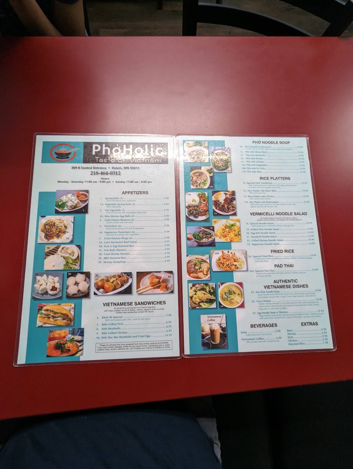 Menu at PhởHolic Taste of Vietnam restaurant, Duluth