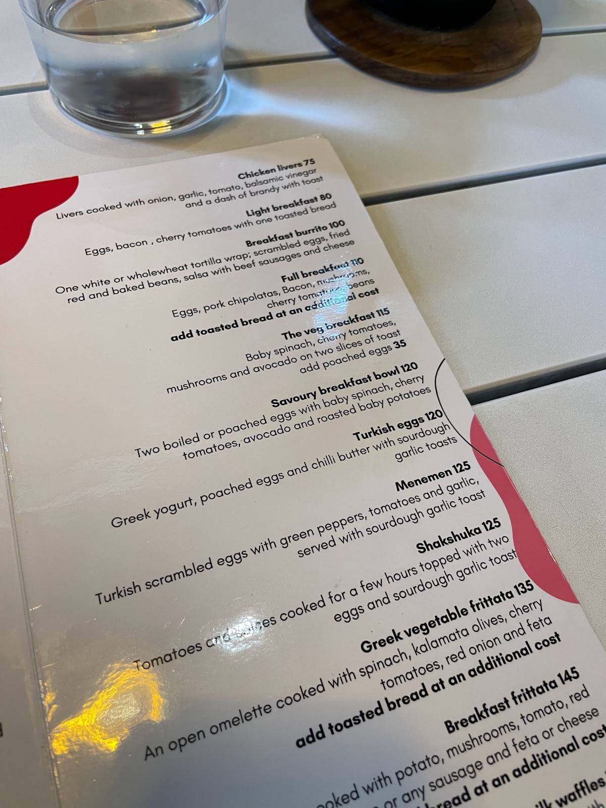 Menu at The Breakfast Room restaurant, Durban