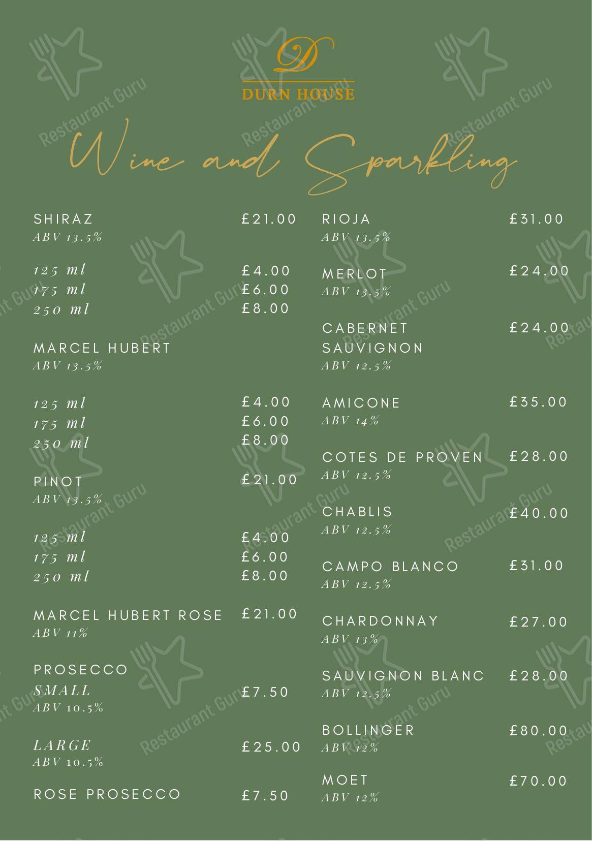 Menu at Durn House restaurant, Portsoy
