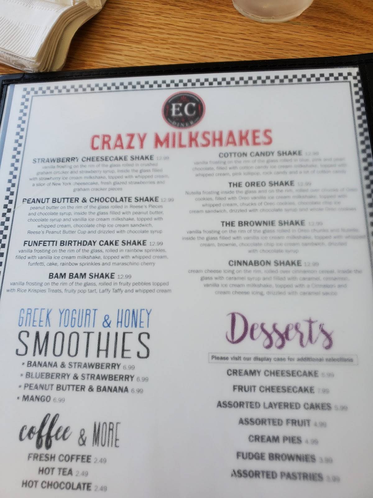 Menu at EC Diner restaurant, Ellicott City