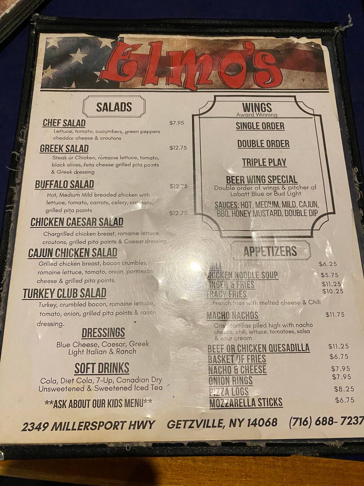 Menu at ELMO'S RESTAURANT & BAR, Getzville