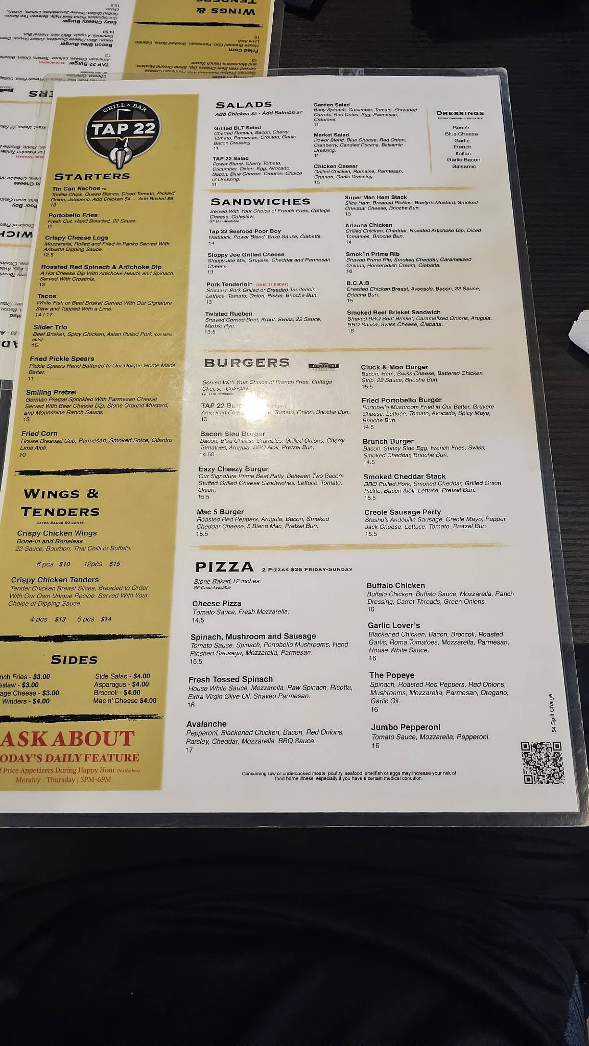 Menu at Tap 22 Grill & Bar, Silvis