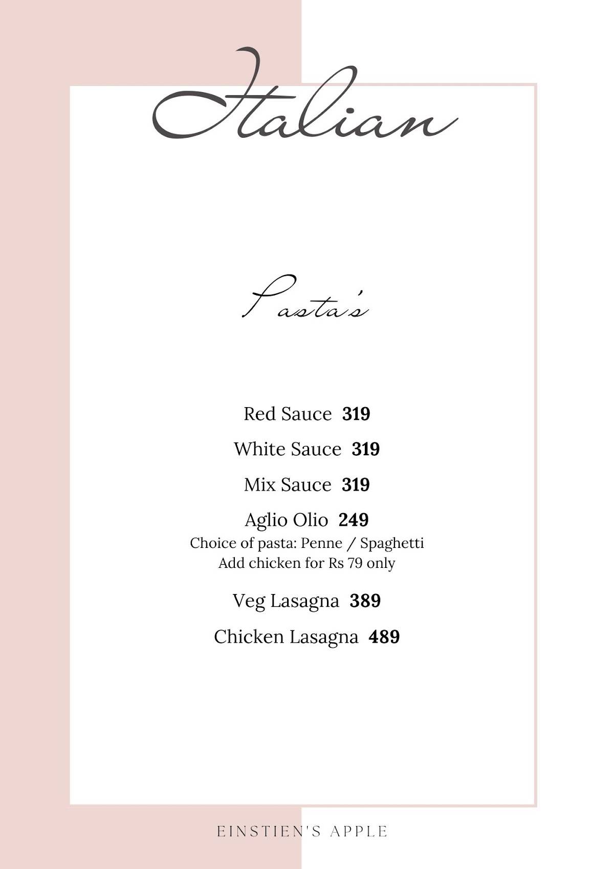 Menu at Einstein's Apple Café, Noida