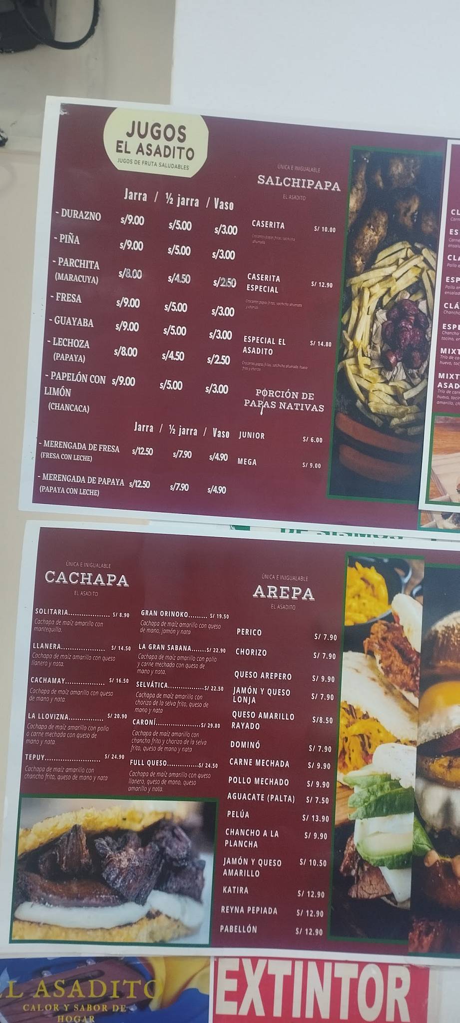 Carta del restaurante El Asadito, Magdalena del Mar