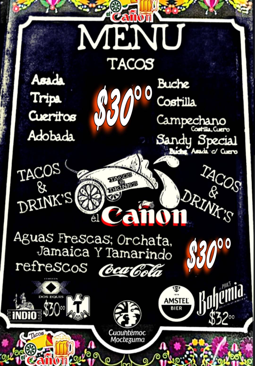 Menu at El Cañón Tacos & Drink's restaurant, Gómez Palacio