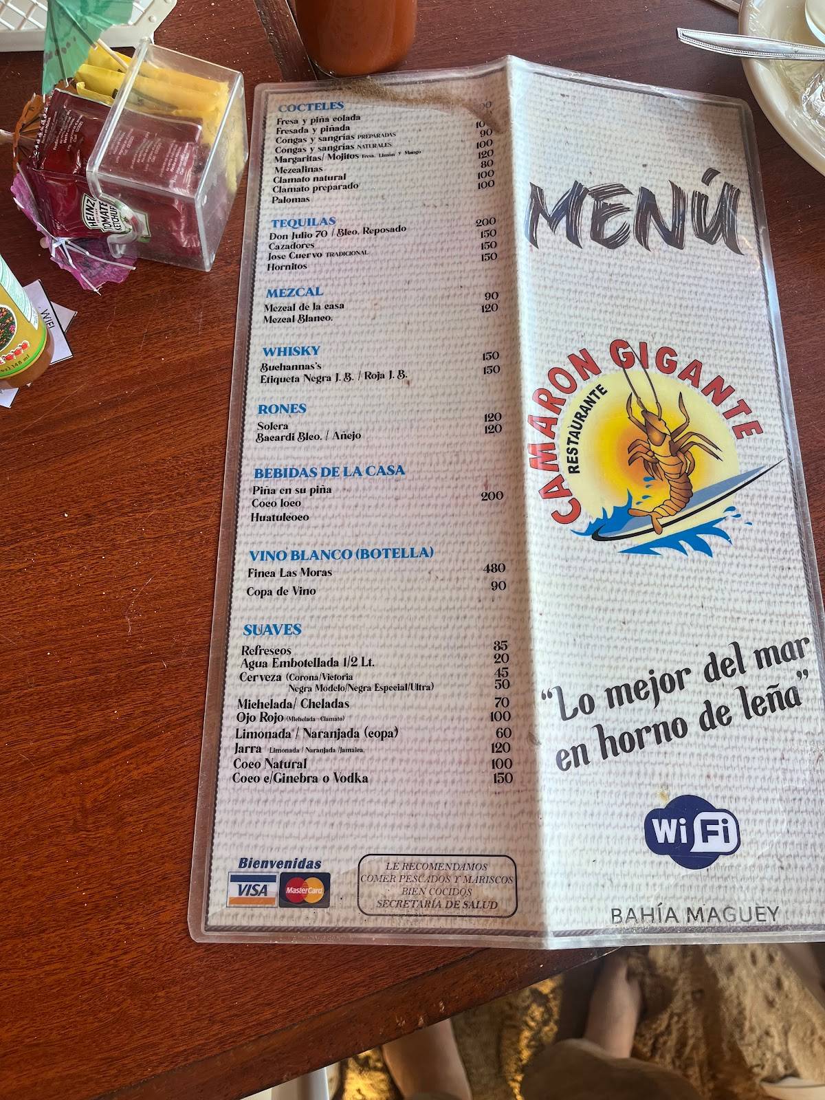 Carta del restaurante El Camarón Gigante, Crucecita, Manzana B