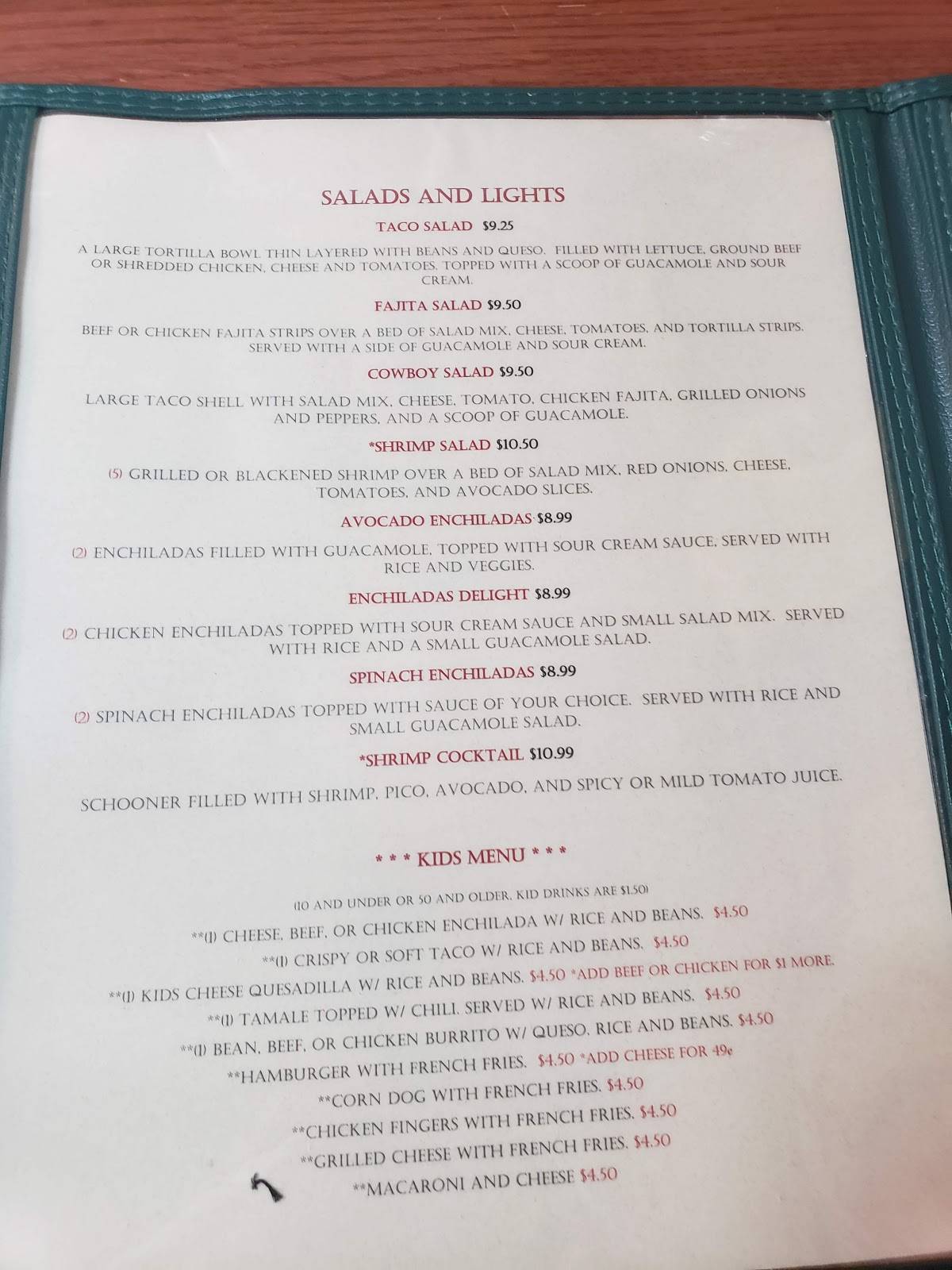 Menu at El Cerrito Mexican Restaurant Grill, Springtown