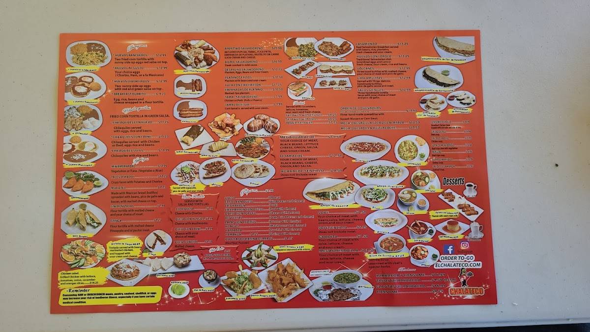 Menu at El Chalateco restaurant, San Jose, Alum Rock Ave