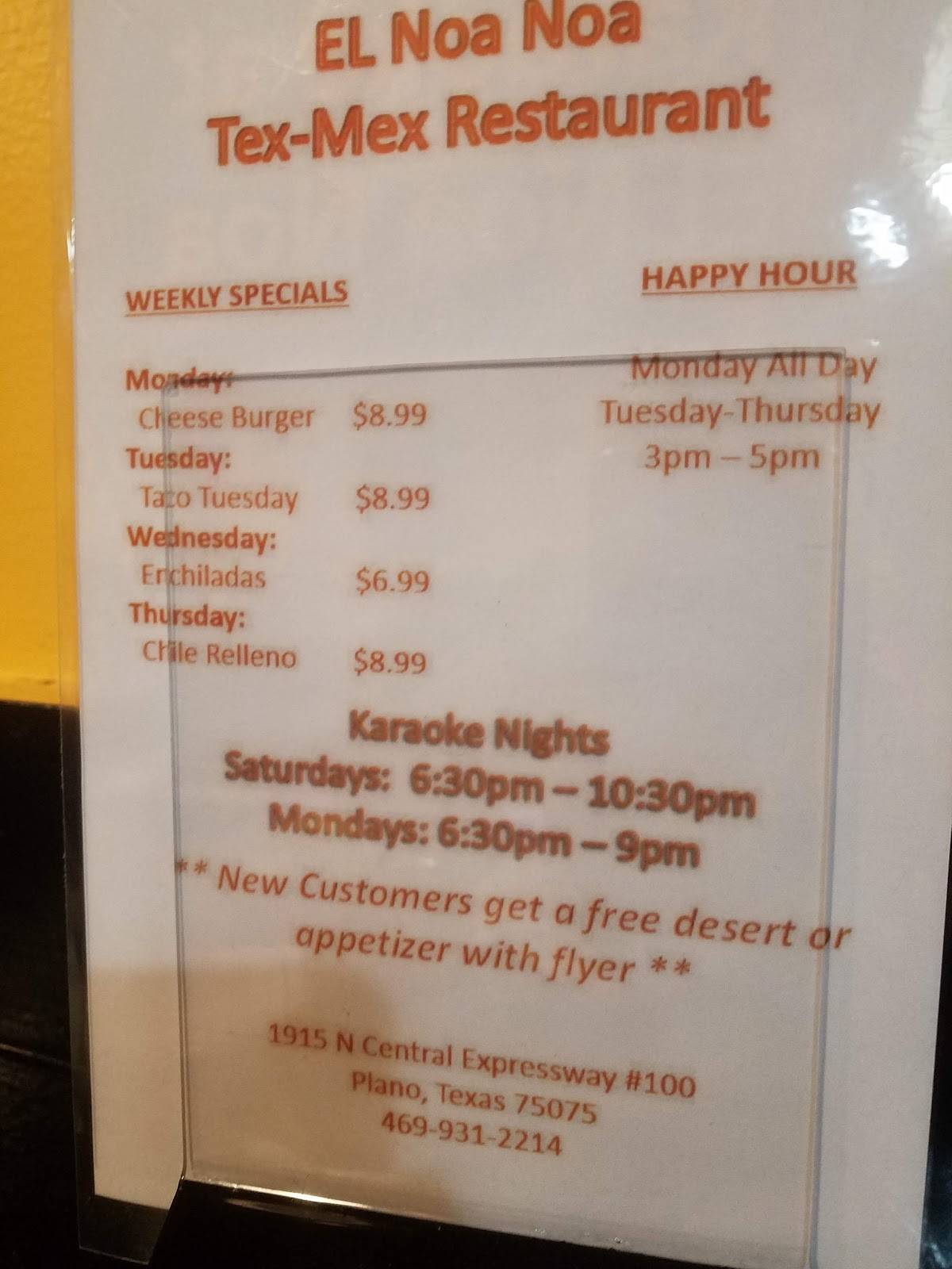 Menu at El Noa Noa Tex Mex Restaurant, Plano
