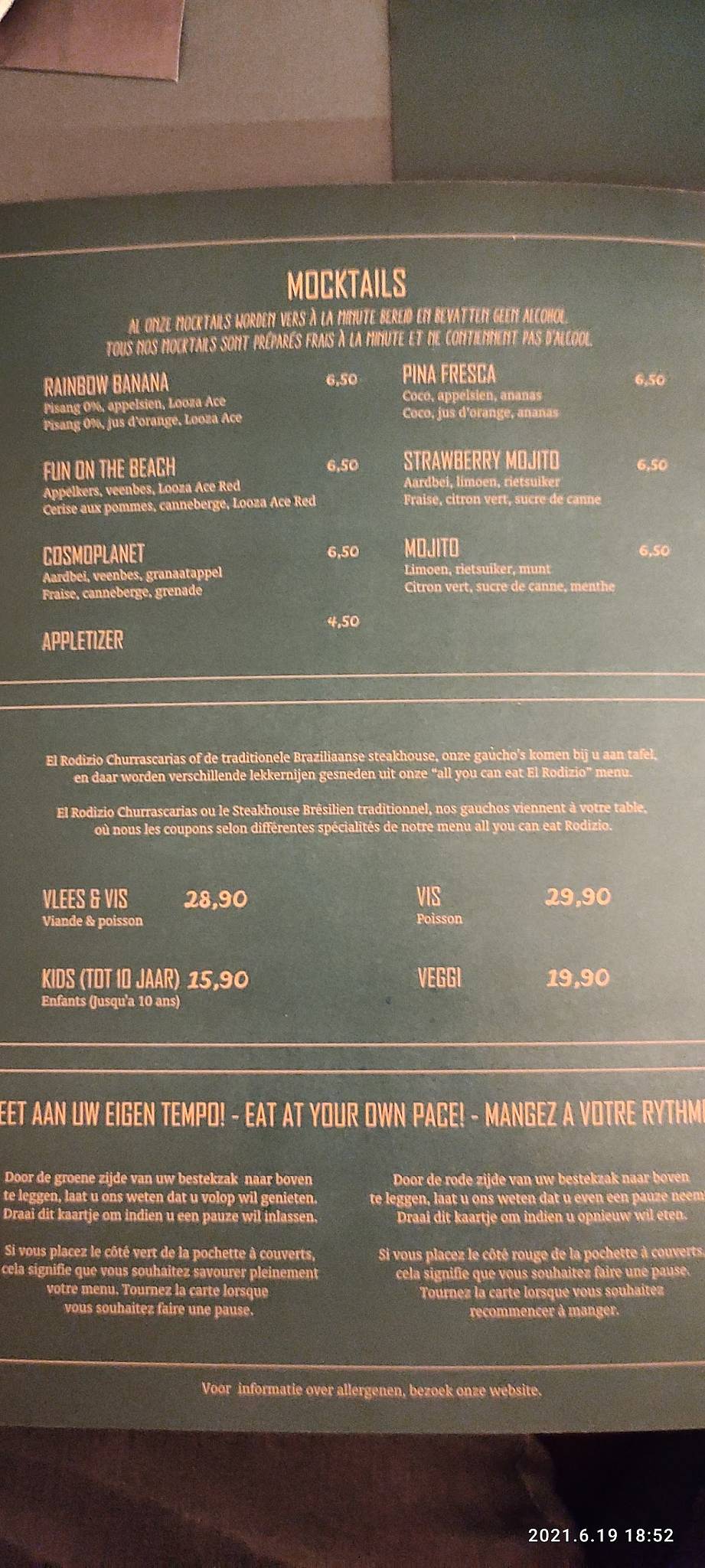 Speisekarte von El Rodizio Zuid, Antwerpen