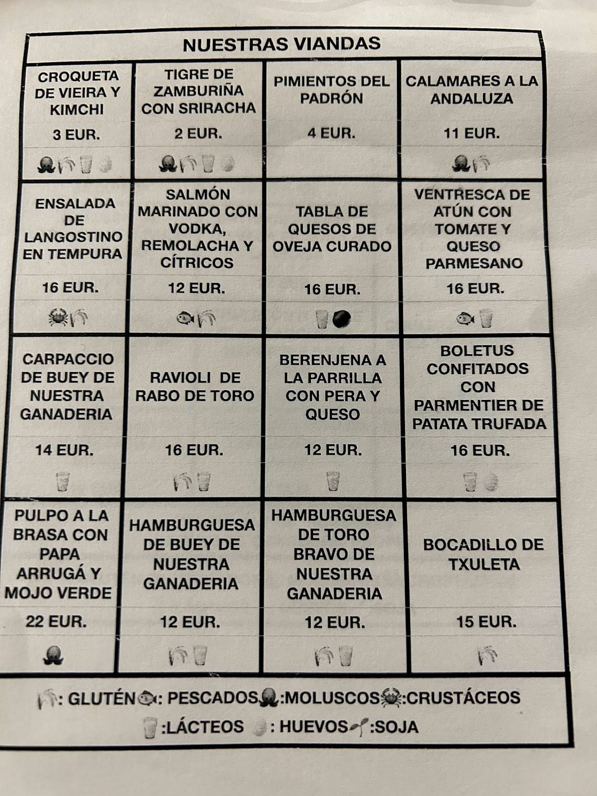 Menu at El Caño de la Vega restaurant, Rueda