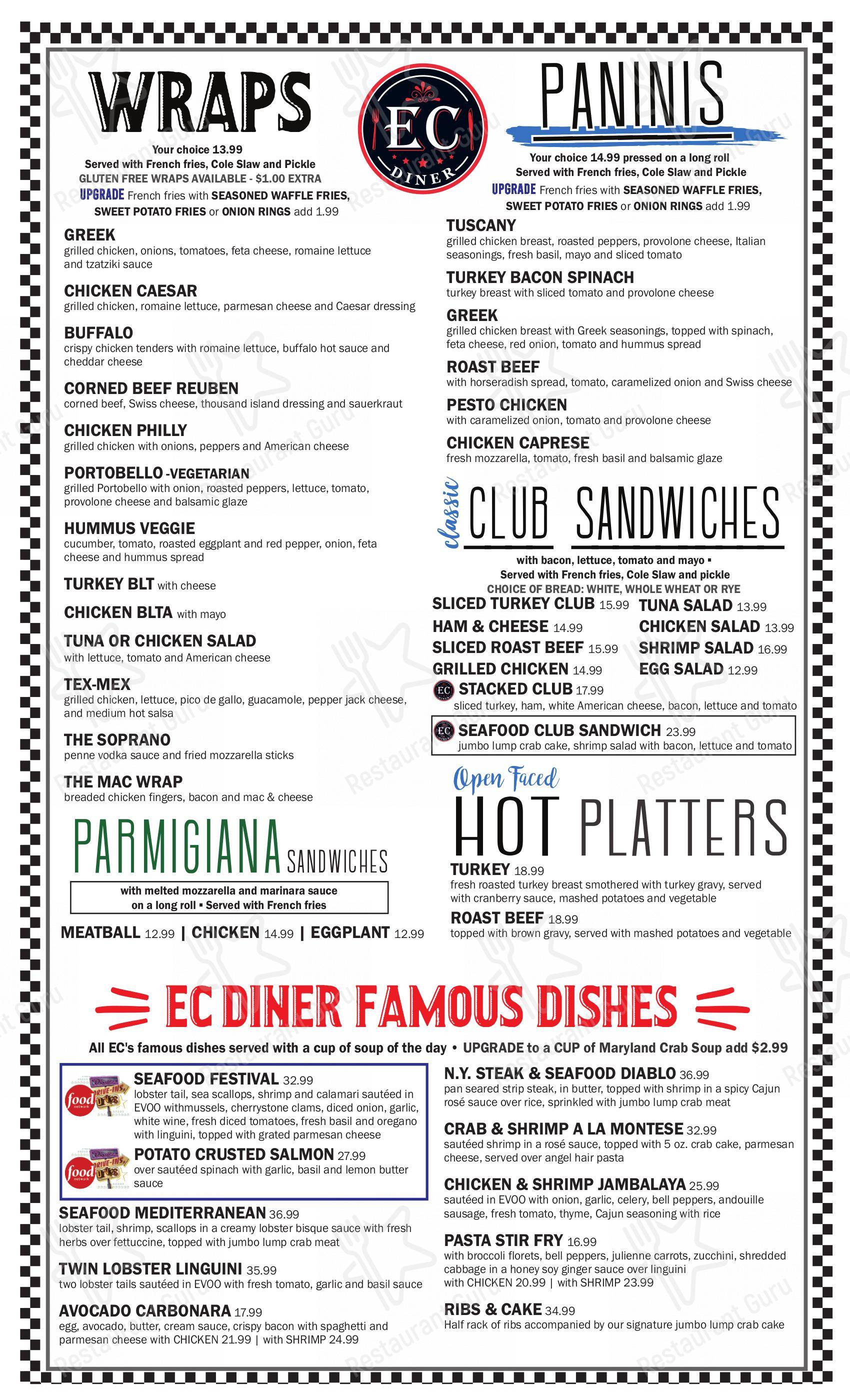 Menu at EC Diner restaurant, Ellicott City