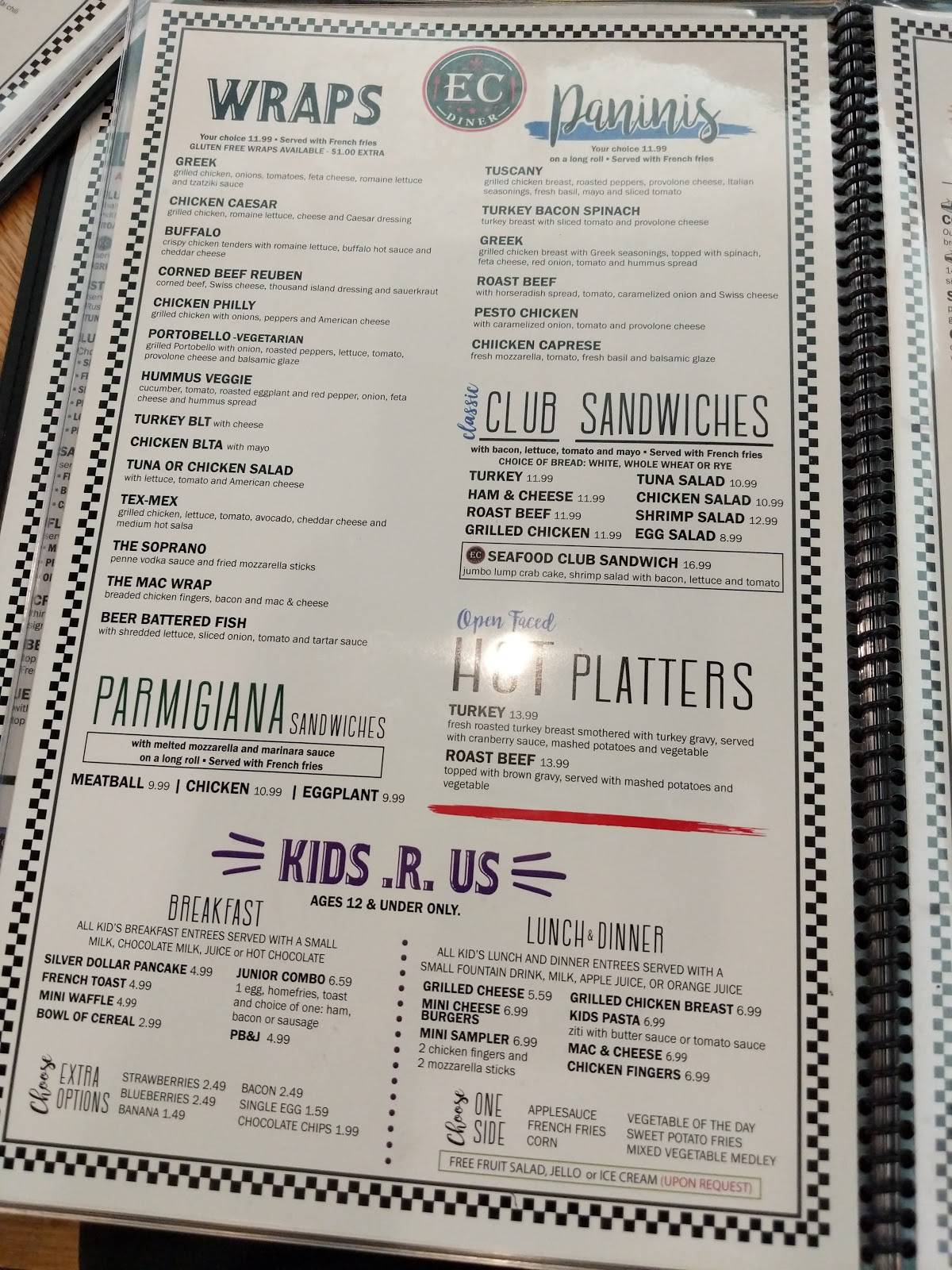 Menu at EC Diner restaurant, Ellicott City