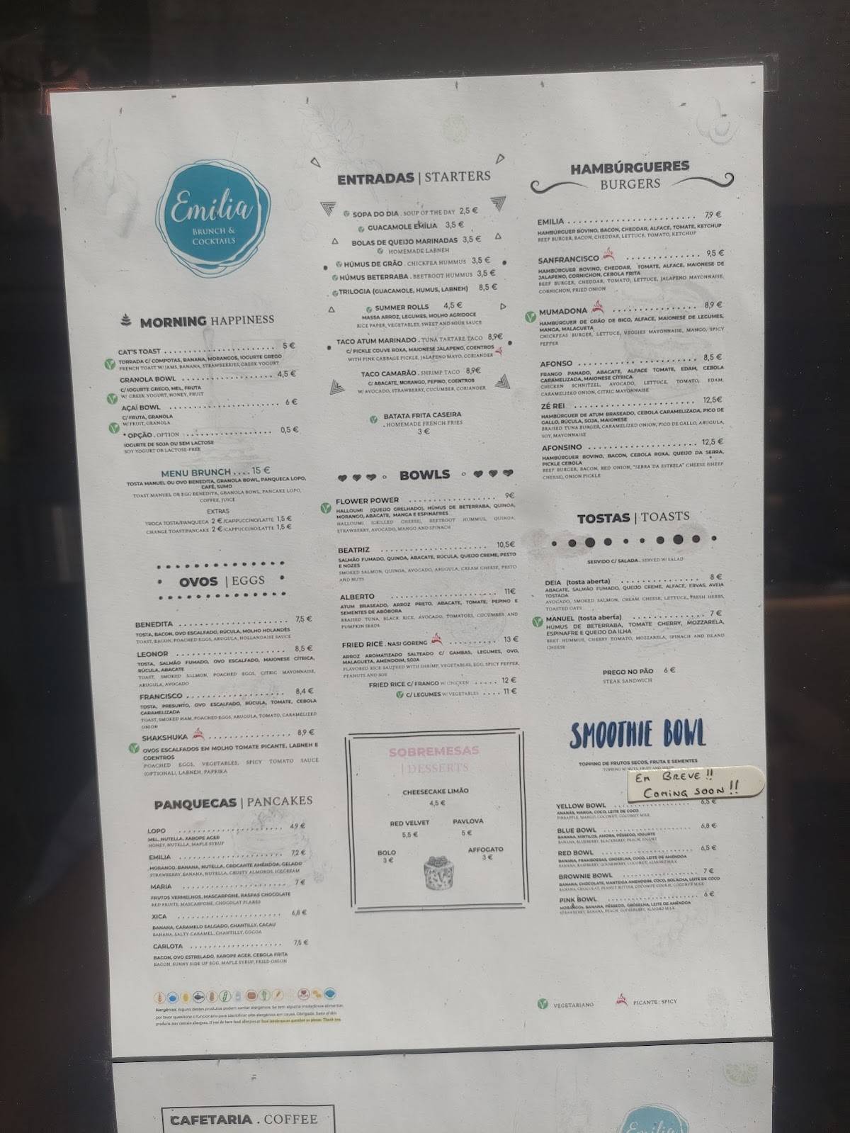 Menu em Emilia Brunch & Cocktails restaurante, Guimaraes