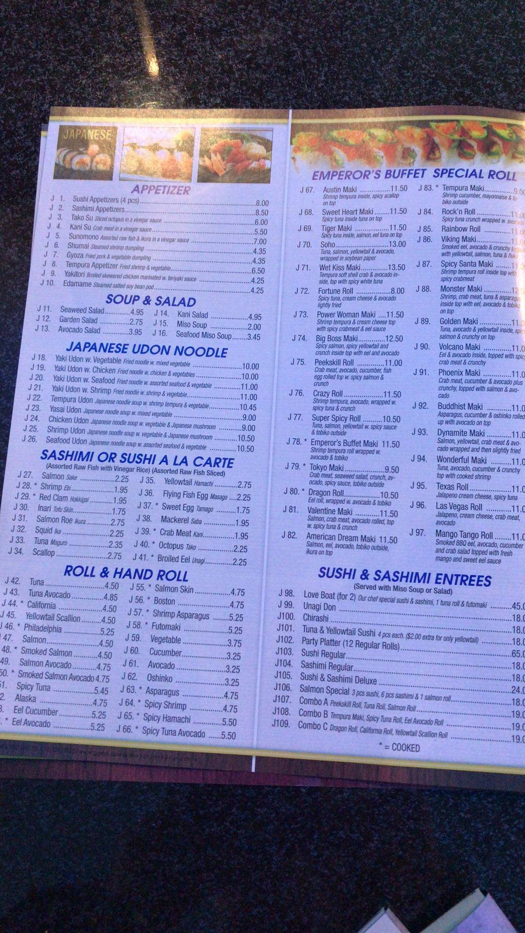 Menu at Emperor's Buffet - Sushi, Seafood, Hibachi, Chinese food ...