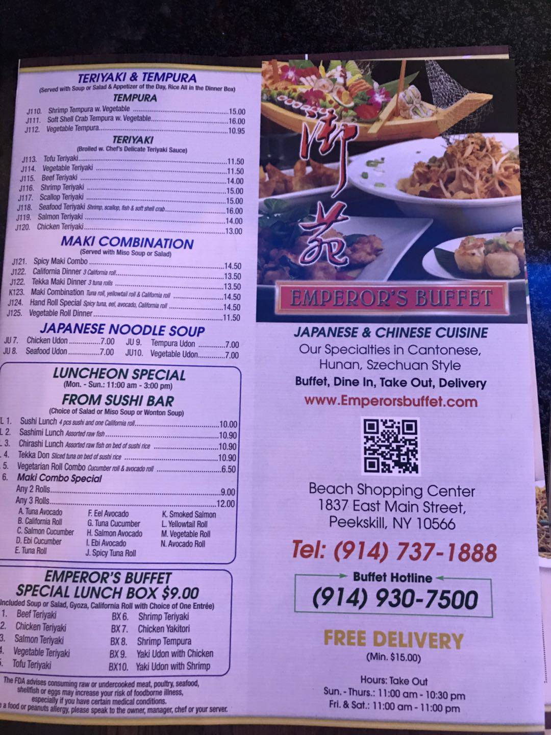 Menu at Emperor's Buffet - Sushi, Seafood, Hibachi, Chinese food ...