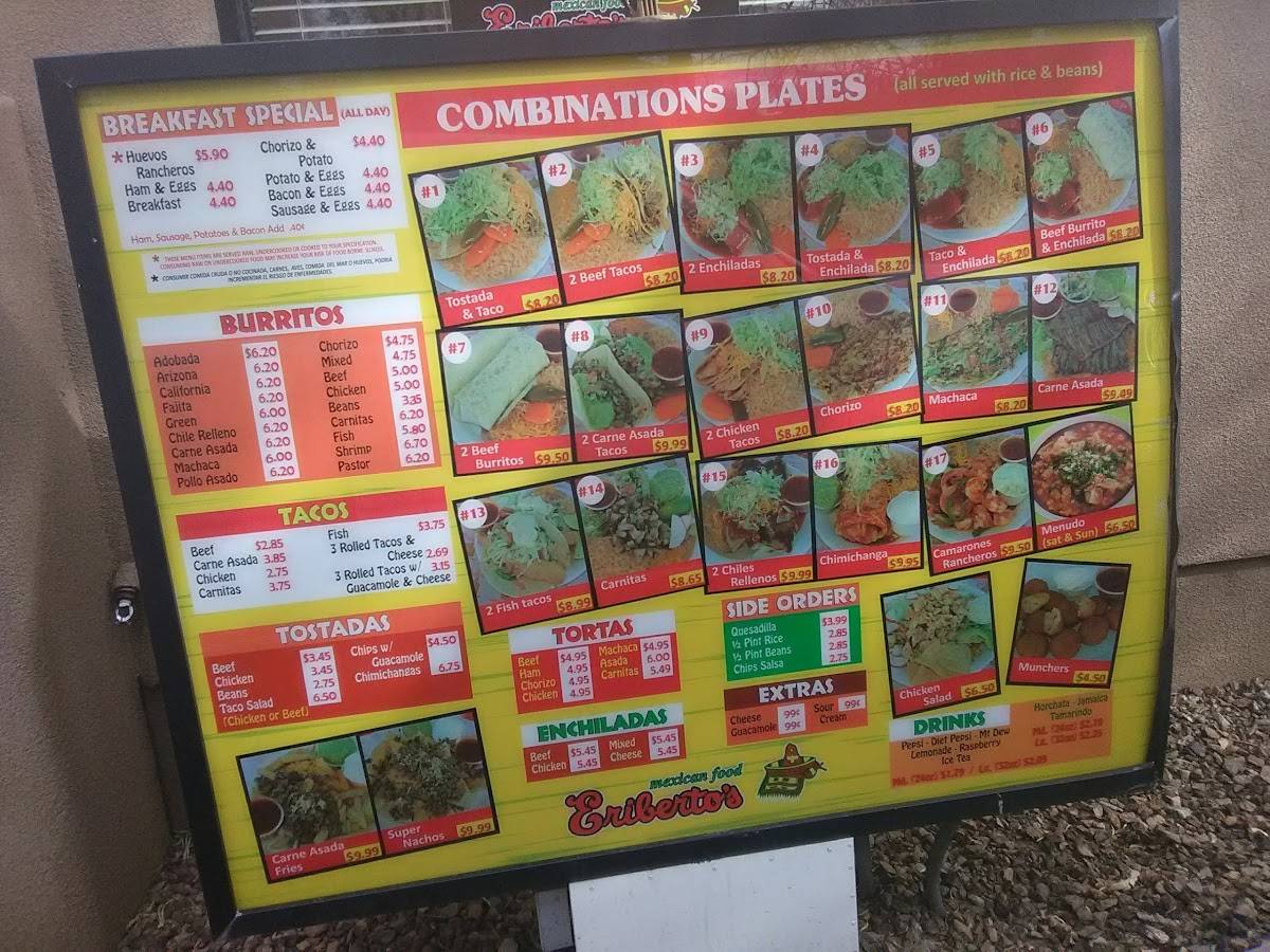 Menu at Eribertos Mexican Food restaurant, Cottonwood